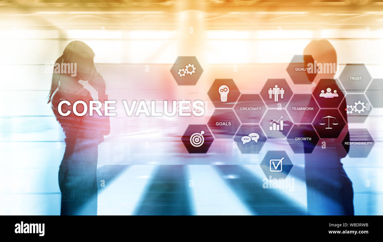Core values concept on virtual screen. Business and finance solutions ...