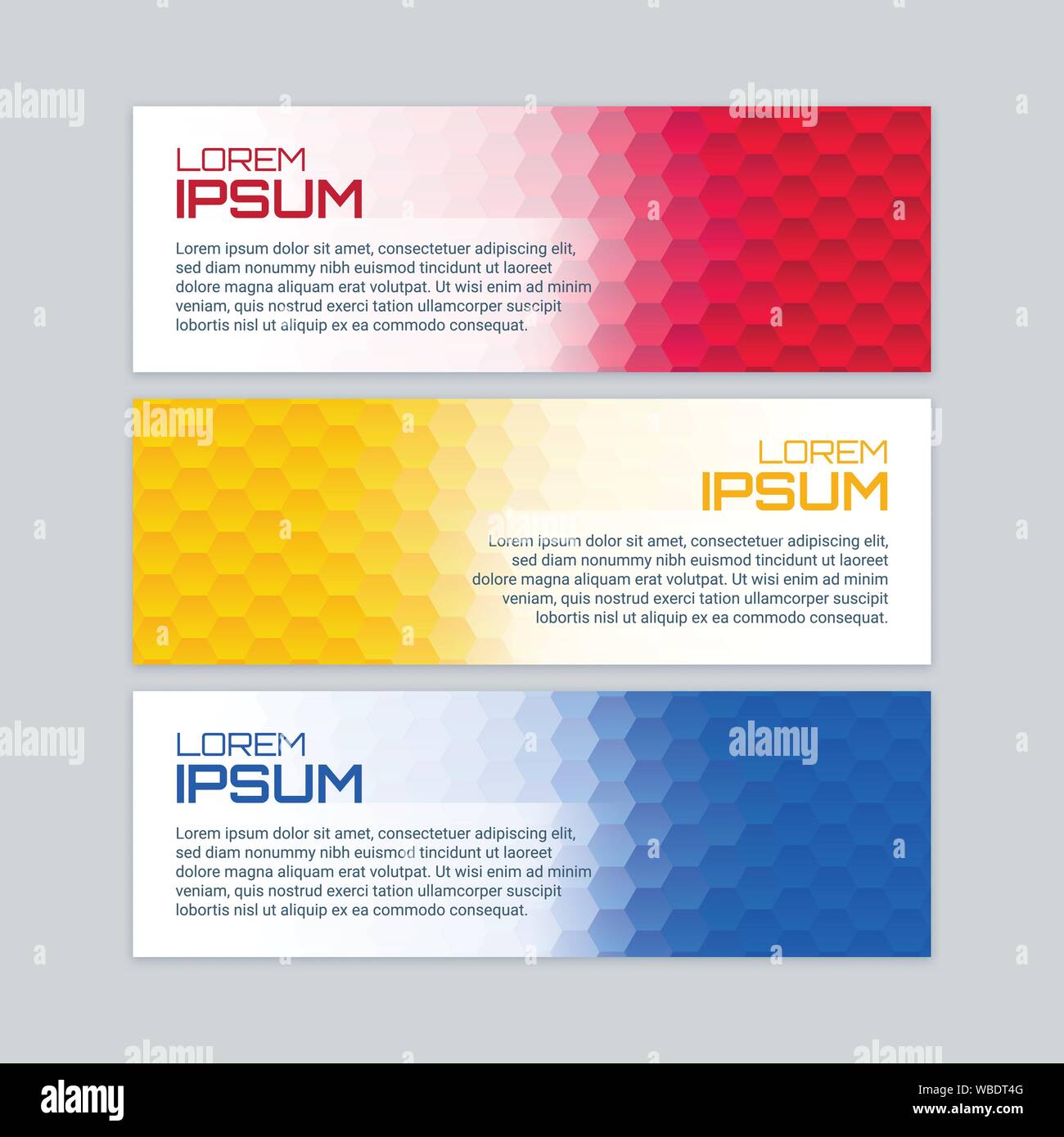 Gradient banners with hexagonal patterns. Colorful horizontal banner ...