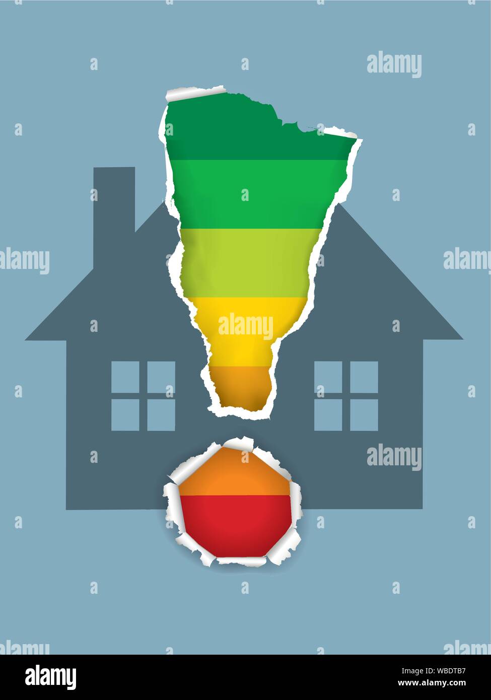 Buildings Energy Performance Scale with house symbol. Torn paper ...