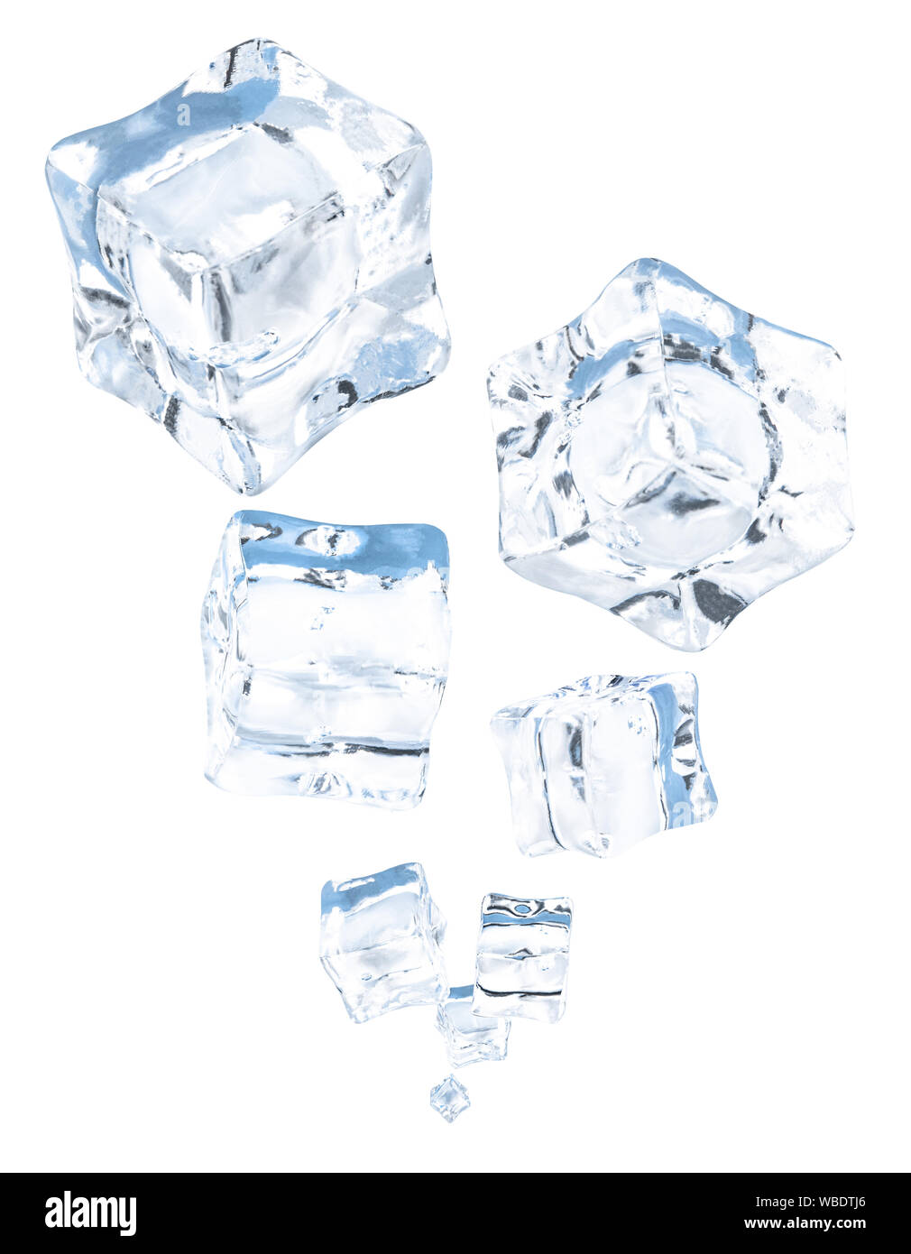 Falling ice cubes, isolated on white background Stock Photo - Alamy