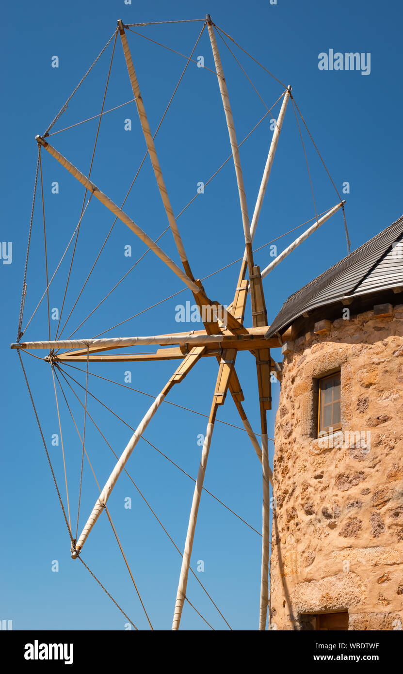 Old Greek windmill against blue sky. Patmos Island, Greece Stock Photo ...