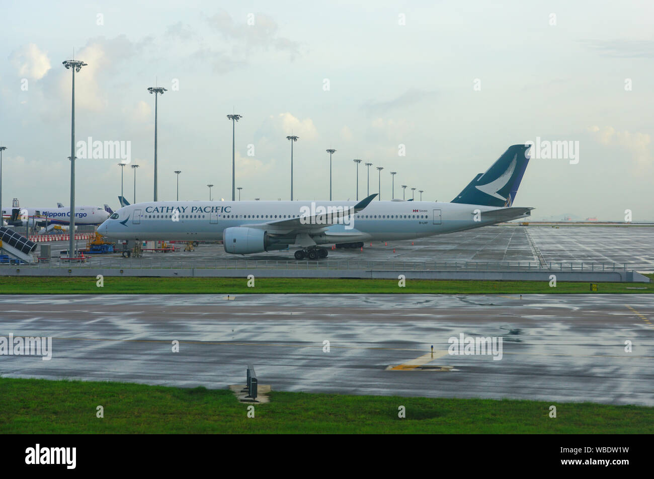 HONG KONG -29 JUN 2019- View of airplanes from Cathay Pacific (CX) at ...