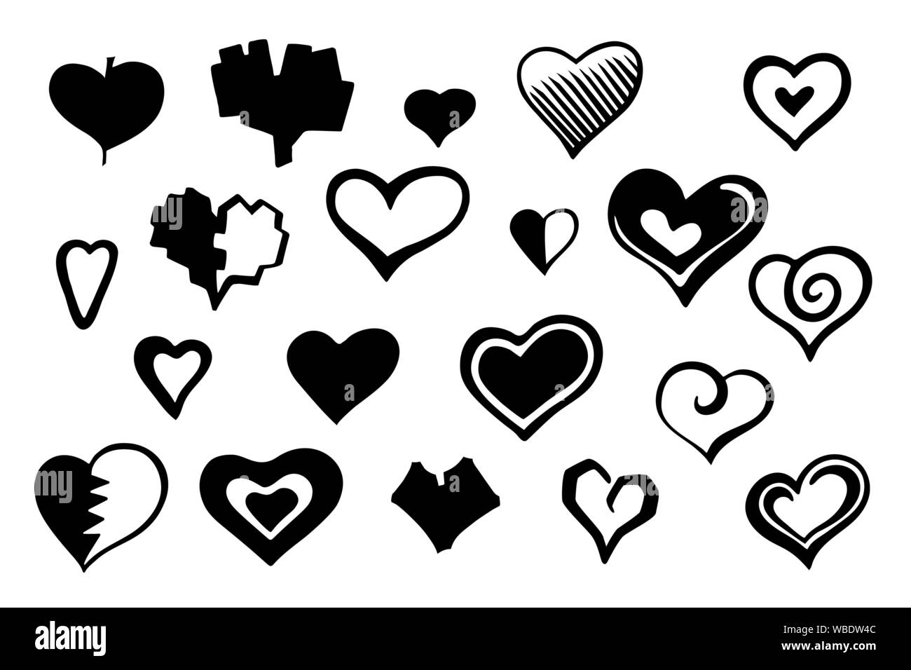 Heart hand drawn style. Doodle love icons set. Monochrome scribble ...