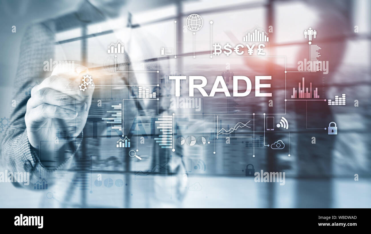 Stock trading candlestick chart and diagrams on blurred office center ...