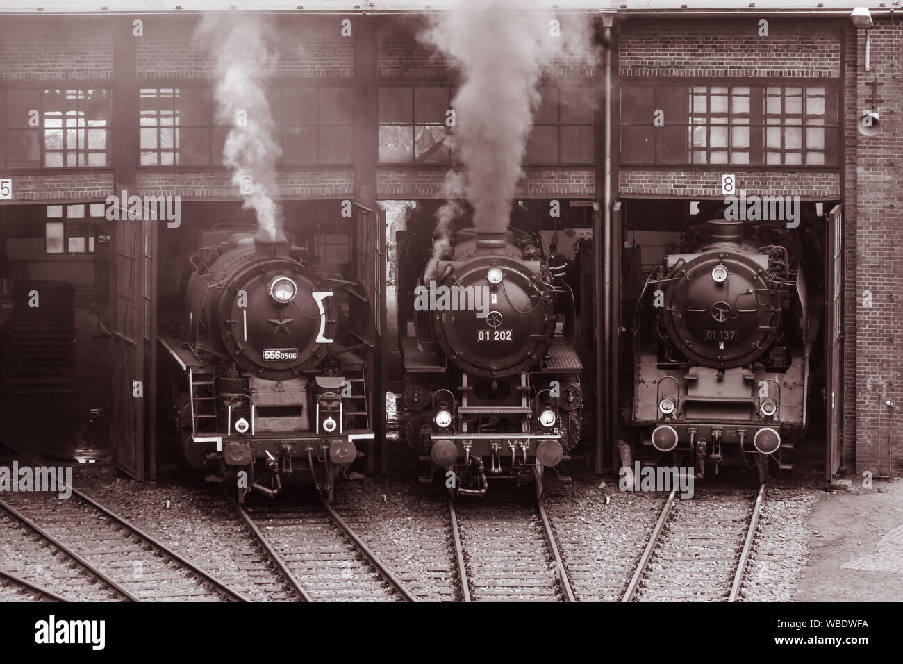 Old steam locomotive in a depot Stock Photo - Alamy