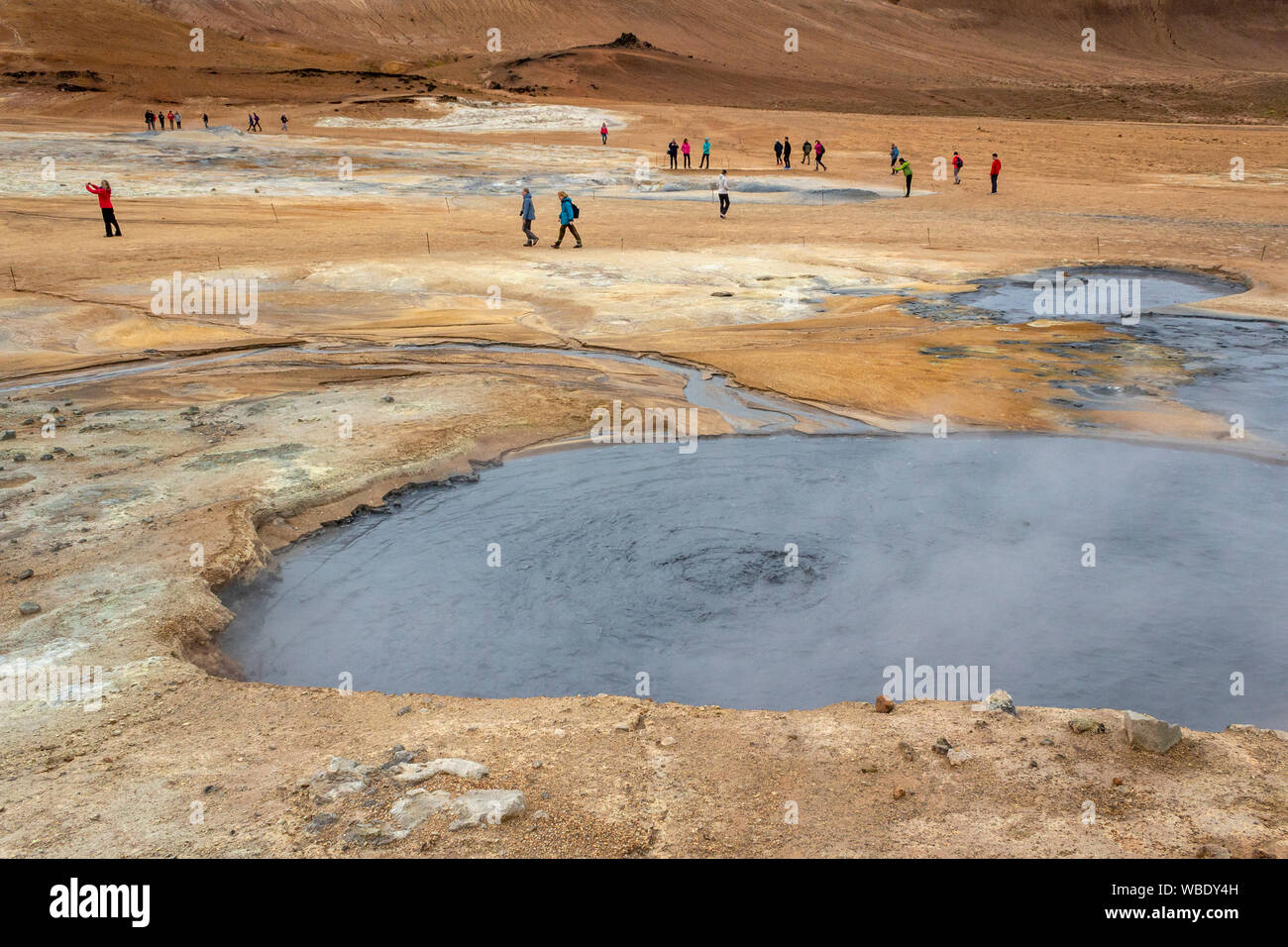 A view of the Hverir Geothermal Field by Mt. Namafjall next to Lake ...