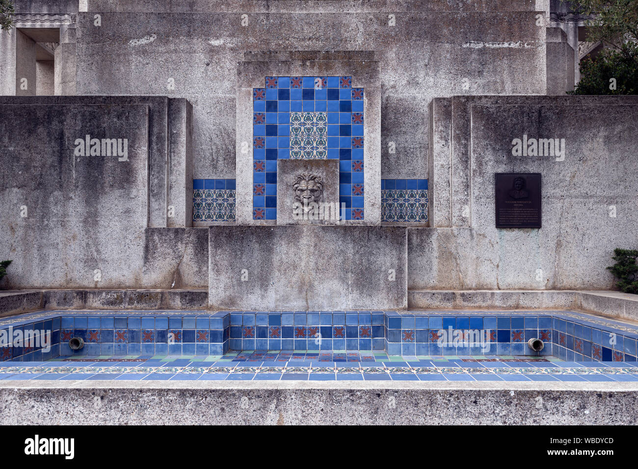 Fountain at the Wrigley Memorial on Santa Catalina Island, a rocky ...