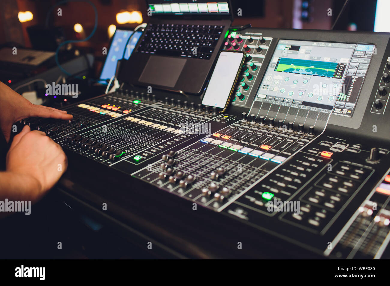 Working sound panel on background of the concert stage Stock Photo - Alamy