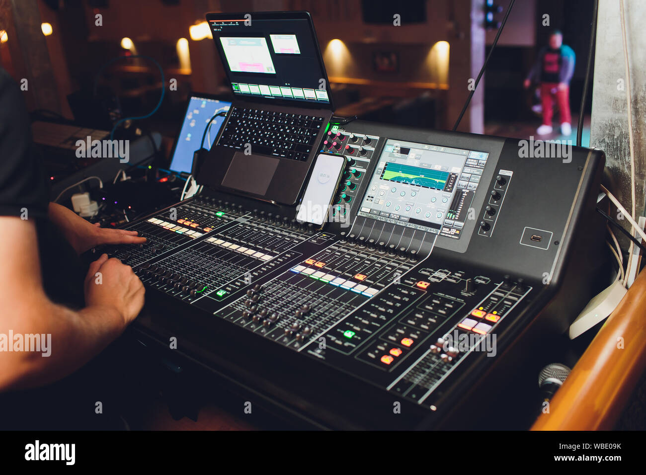 Working sound panel on background of the concert stage Stock Photo - Alamy