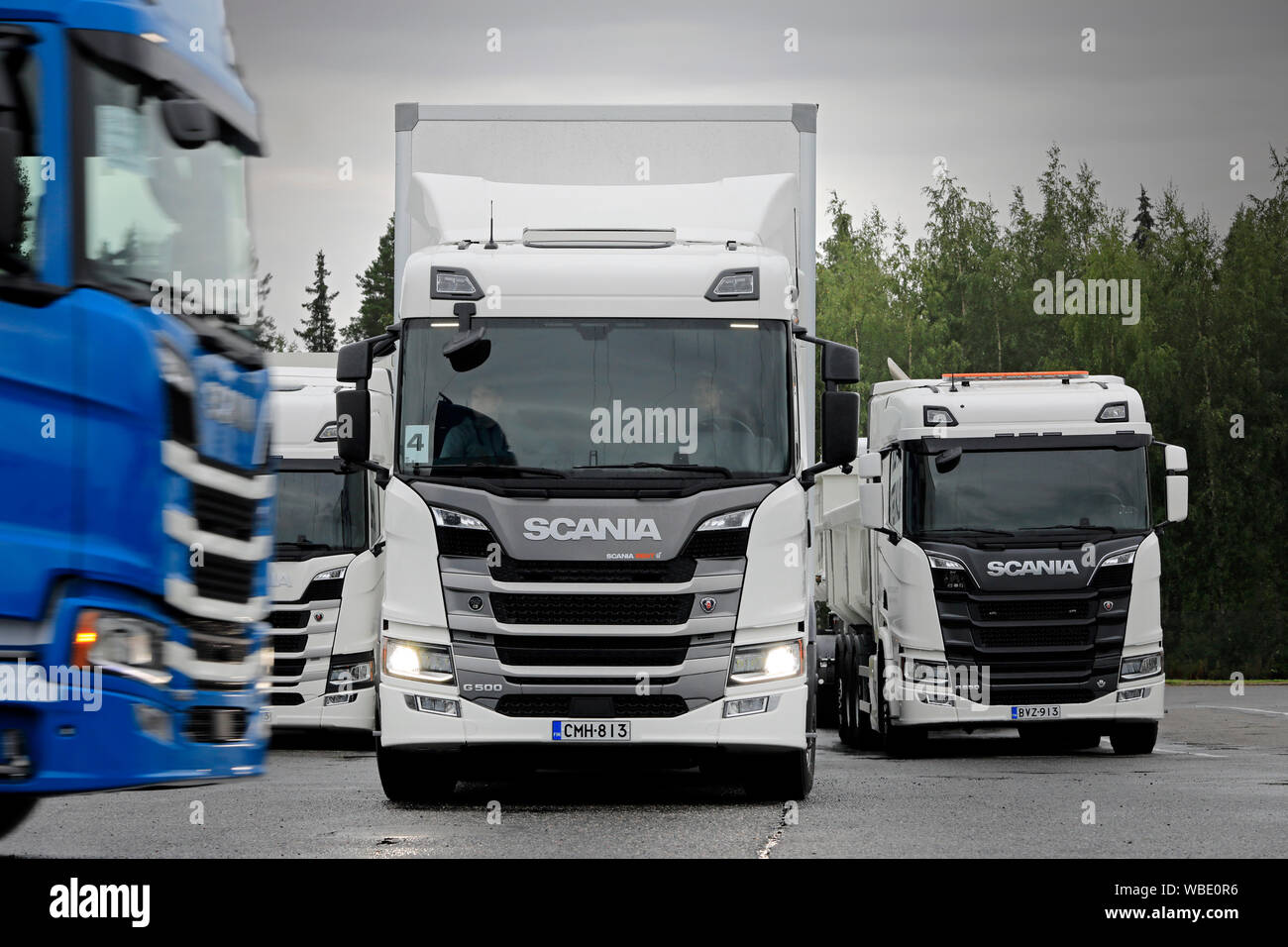Turku, Finland. August 23, 2019. Scania G500 semi trailer parks between ...