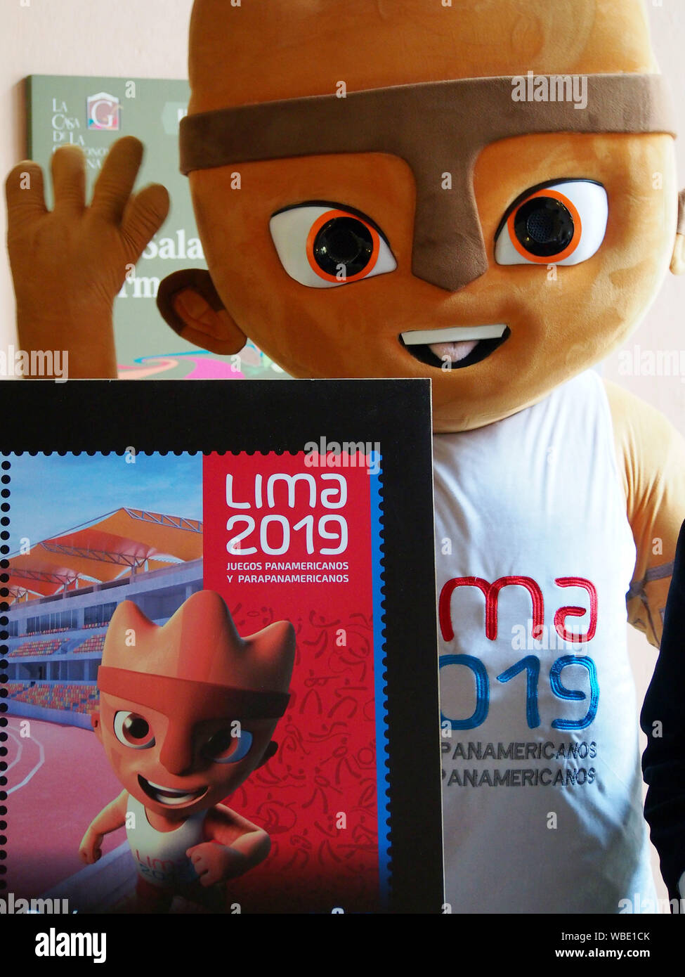 Milco, the mascot, posing when Lima 2019 and Serpost present the new ...