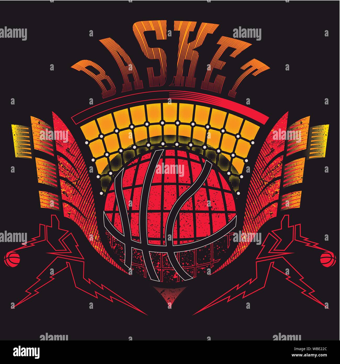 Basketball ball graphic vector illustration, dark background Stock ...