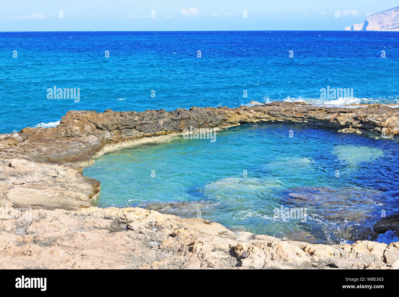 natural pool of the sea at Ano Koufonisi island Cyclades Greece Stock ...