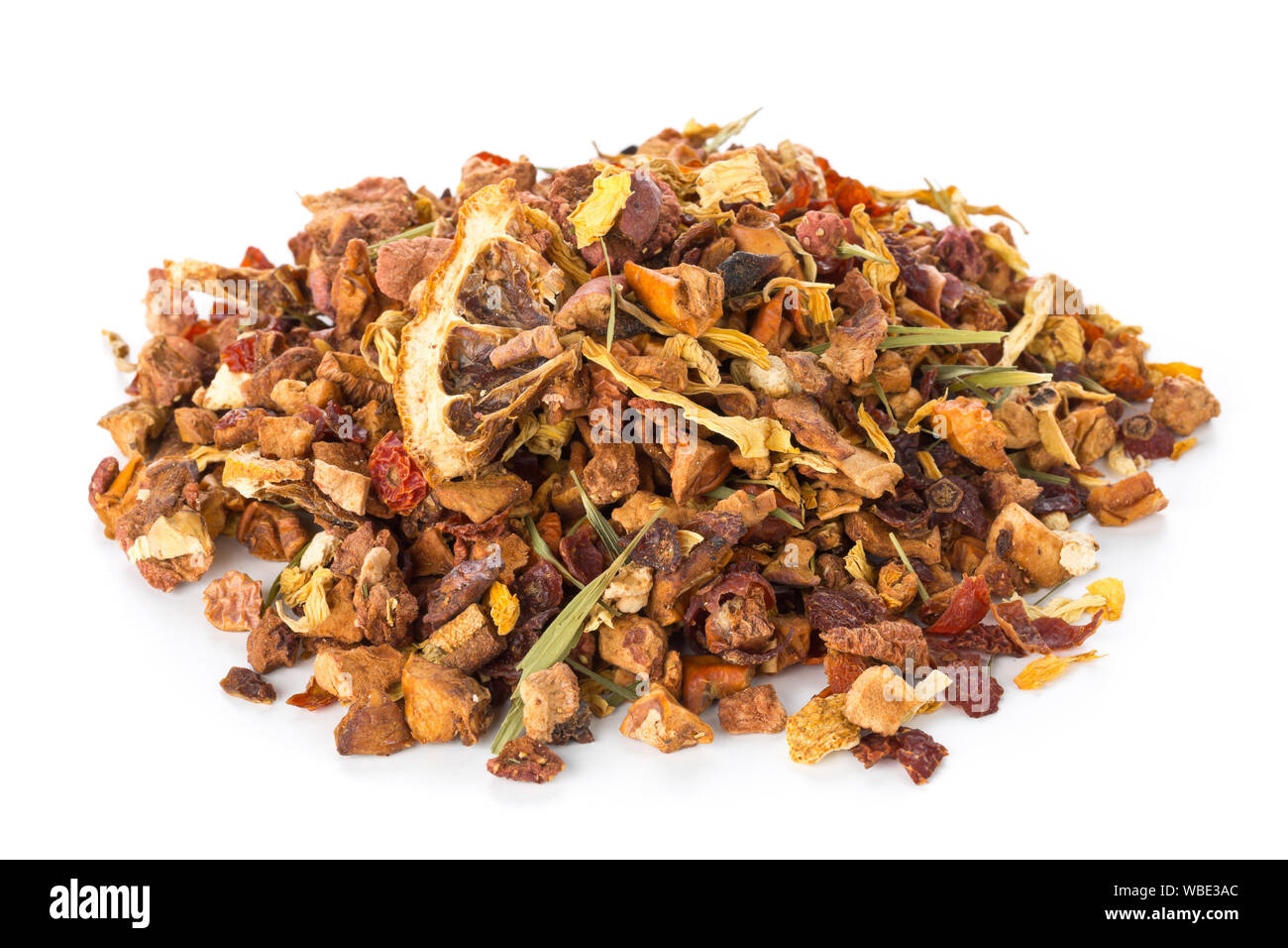 Heap of dried fruit tea infusion with oranges and strawberries mixed ...