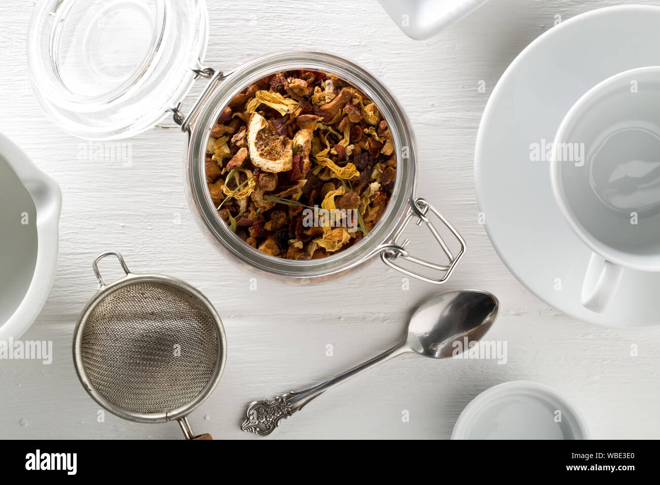 Heap of dried fruit tea infusion with oranges and strawberries mixed ...