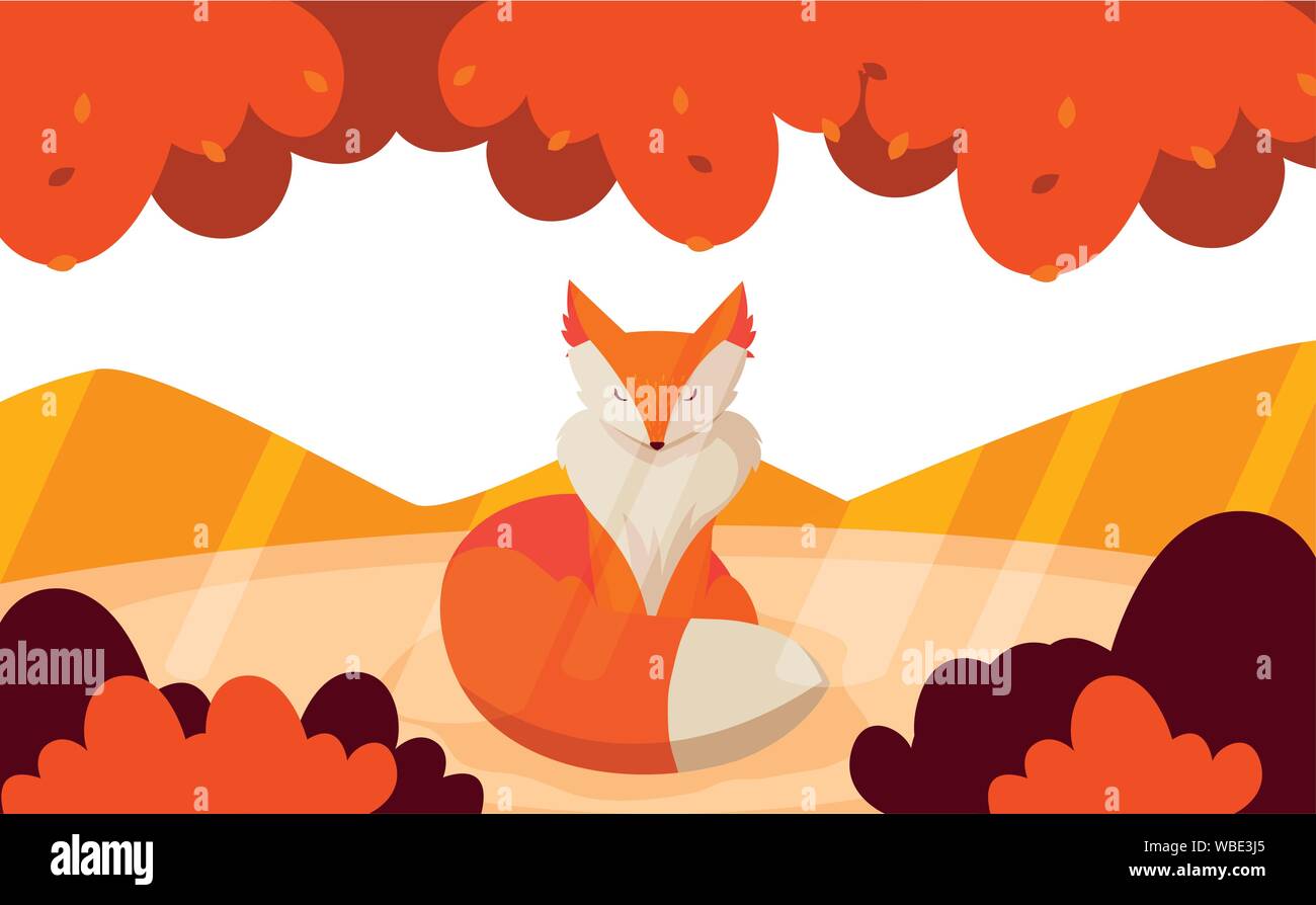 happy autumn season fox mammal foliage vector illustration Stock Vector ...