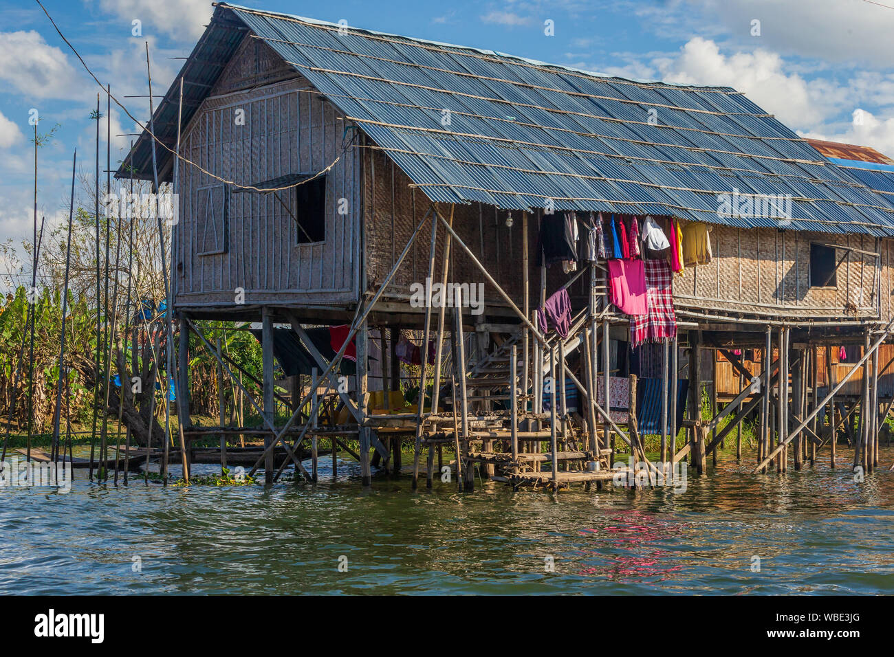 Houses on stilts in the floating villages of Inle Lake, Myanmar Stock ...