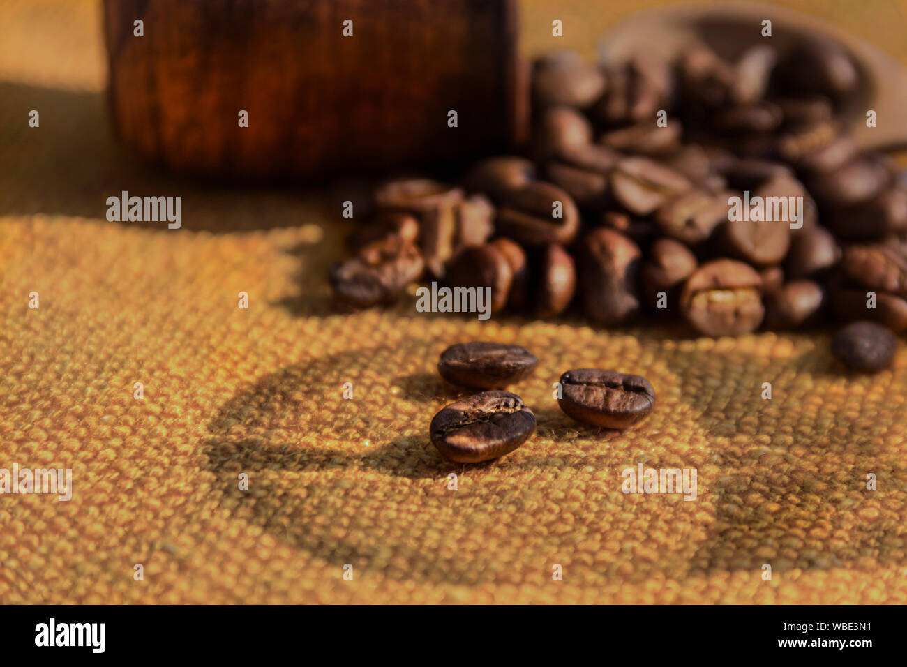 Fragrant coffee beans for morning coffee for breakfast, background ...