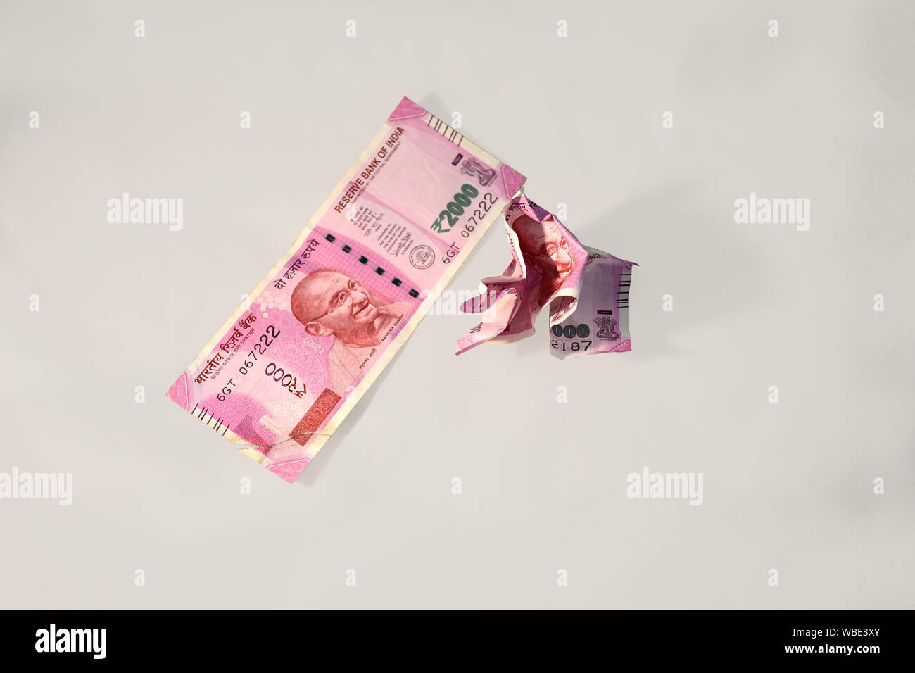 clean & crumpled modern Indian Two Thousand Rupees Currency Notes on a ...
