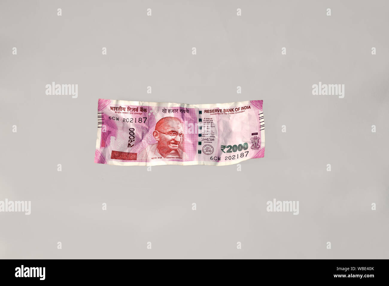 wrinkled modern Indian Two Thousand Rupees Currency Note on a minimal ...