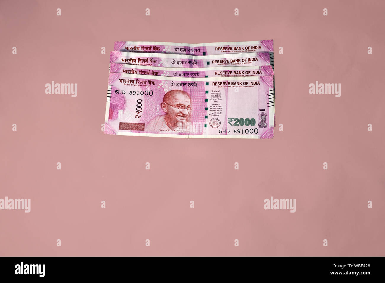 Modern Indian Two Thousand Rupees Currency Note on a minimal green ...