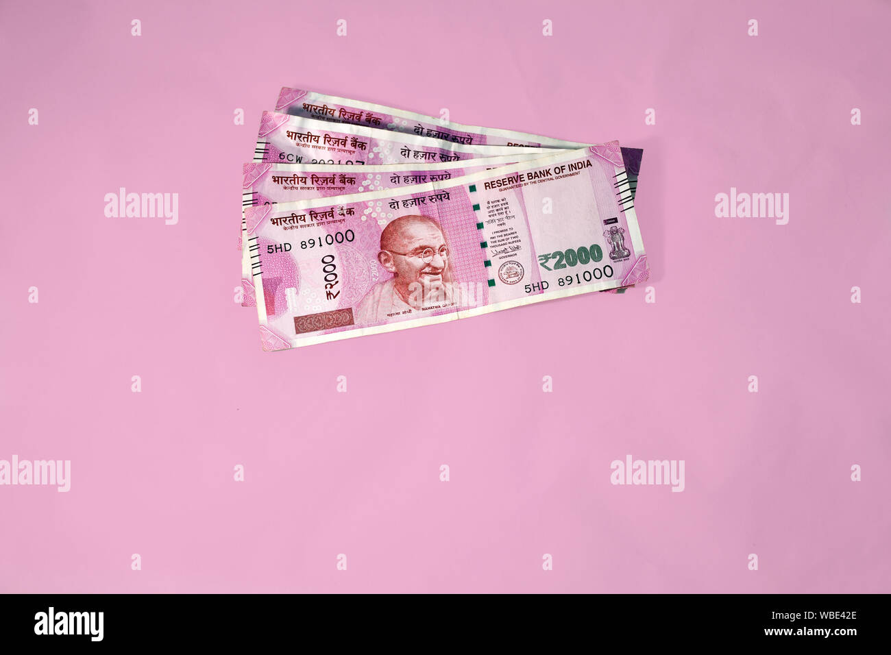 Modern Indian Two Thousand Rupees Currency Note on a minimal green ...