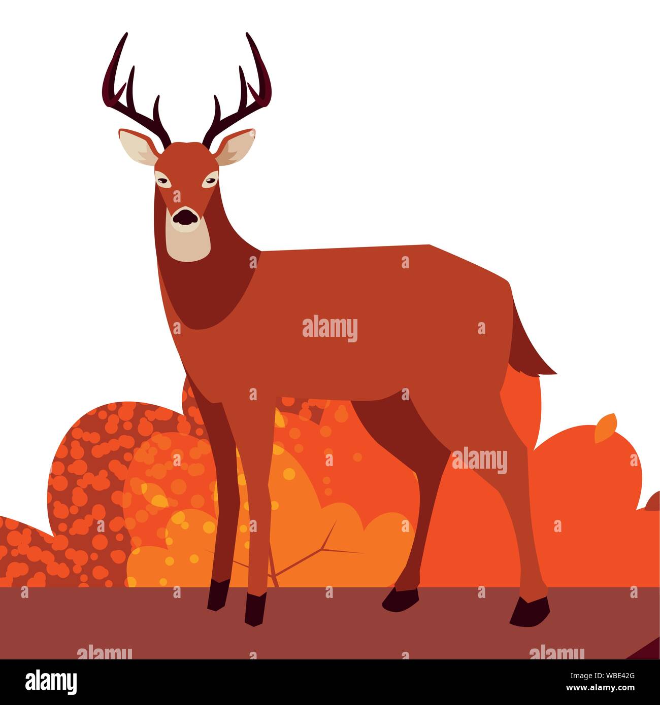 happy autumn season deer tree foliage landscape vector illustration ...