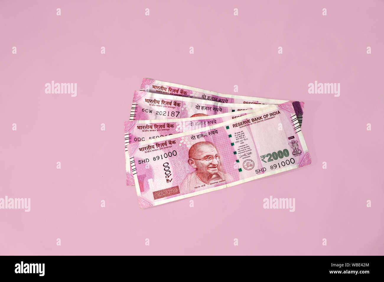 Modern Indian Two Thousand Rupees Currency Note on a minimal green ...