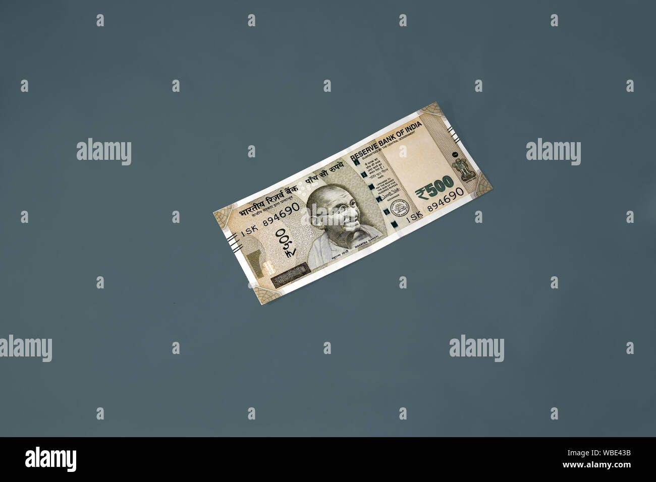 Modern Indian Five Hundred Rupees Currency Note on a minimal green ...