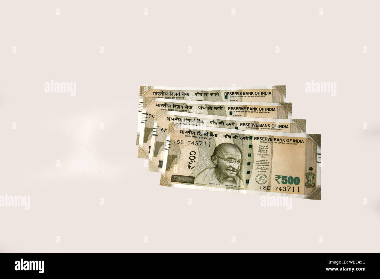 Modern Indian Five Hundred Rupees Currency Notes on a minimal cream ...