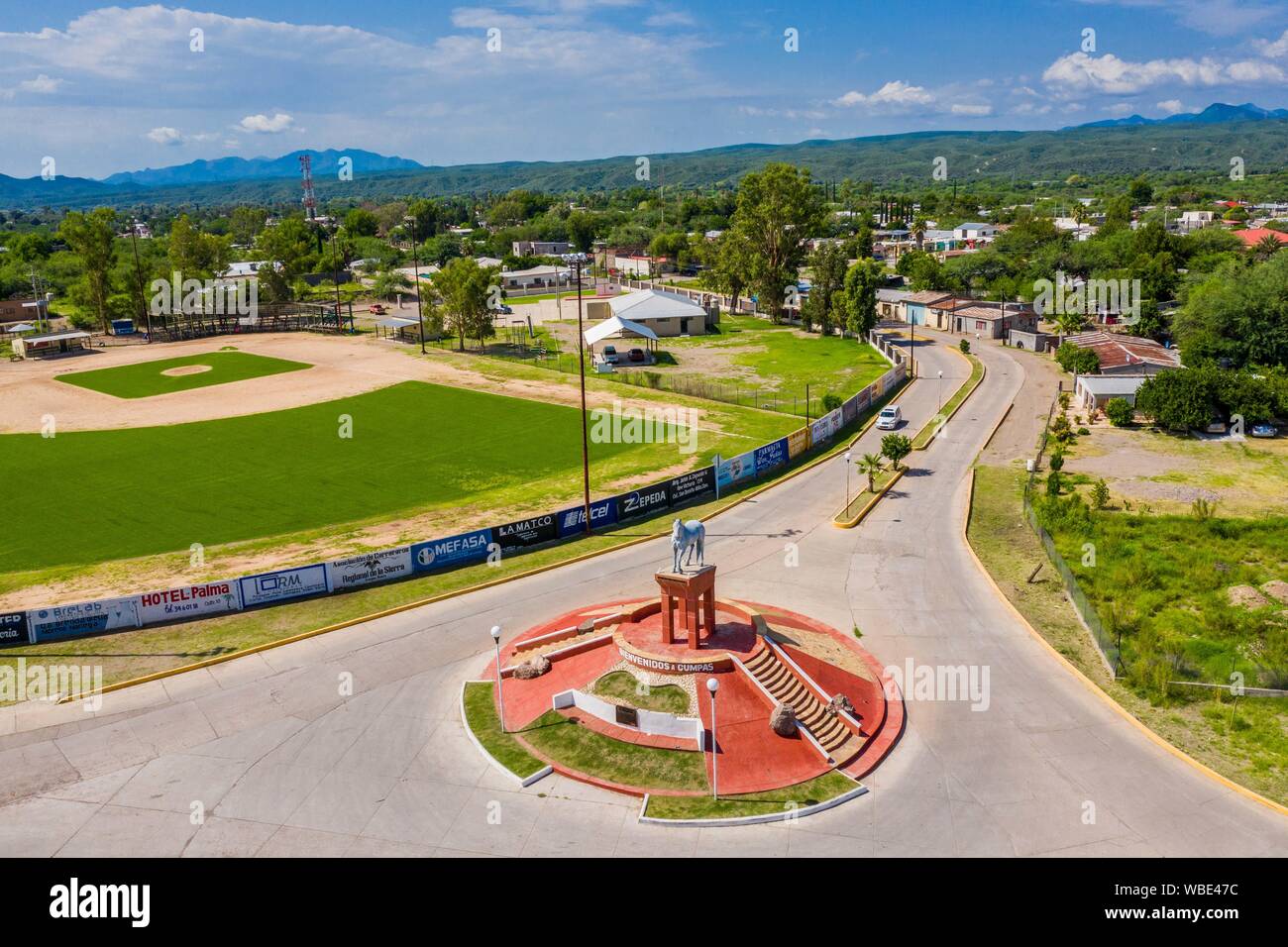 Aerial view of the statue or monument of the famous horse, El Moro de ...