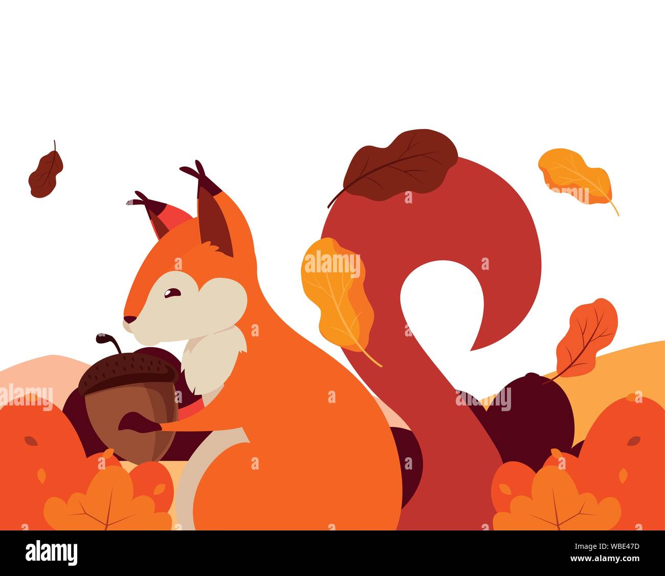 happy autumn season squirrel with acorn foliage vector illustration ...