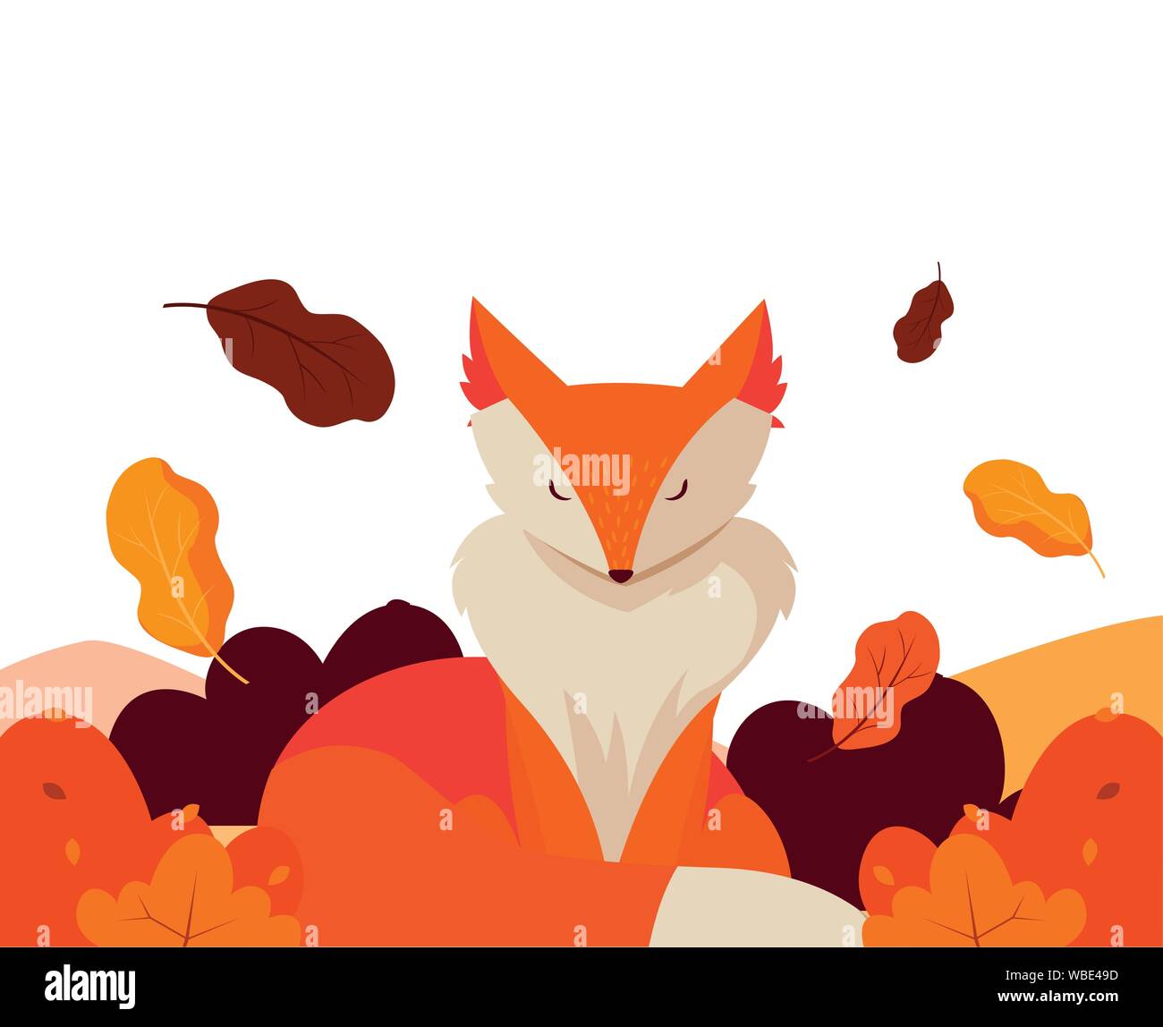 happy autumn season fox mammal foliage vector illustration Stock Vector ...