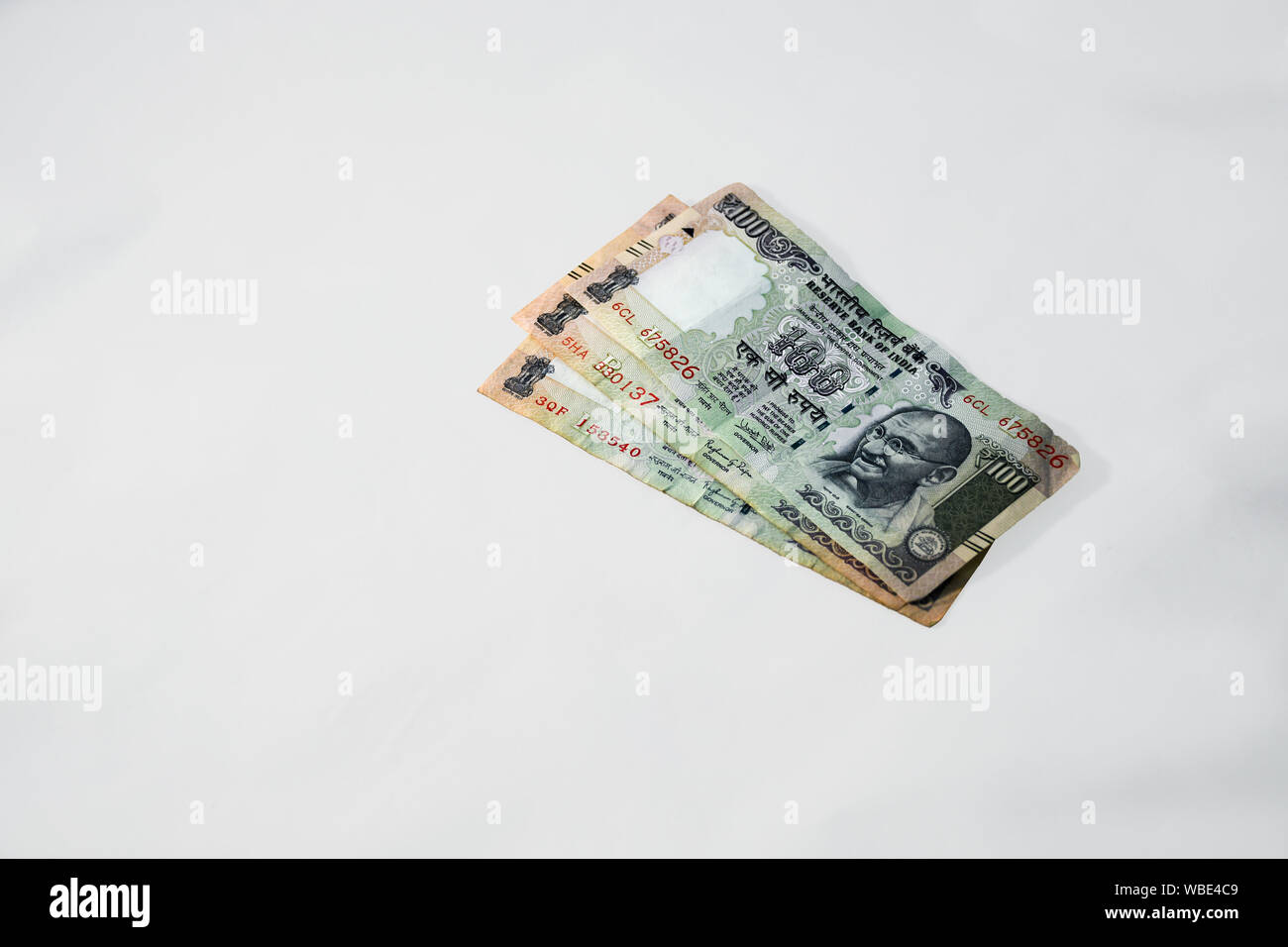 Wrinkled & used old Indian One Hundred Rupees Currency Notes on a ...