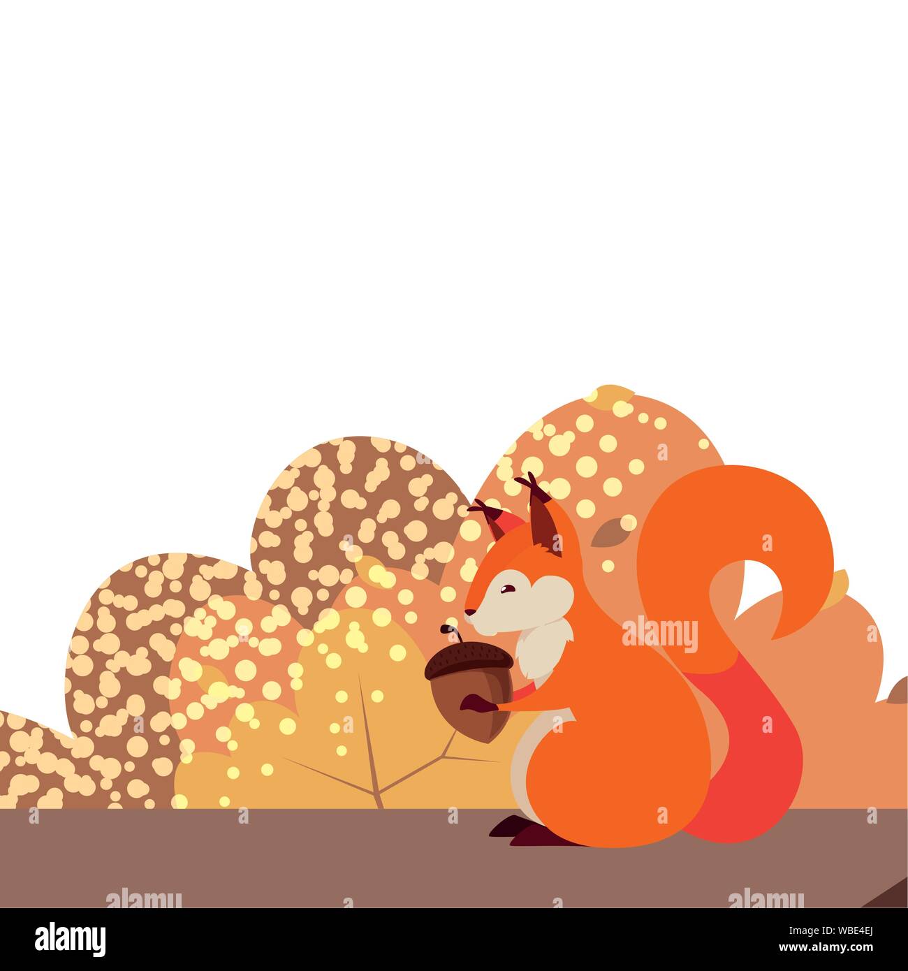 happy autumn season squirrel with acorn foliage vector illustration ...