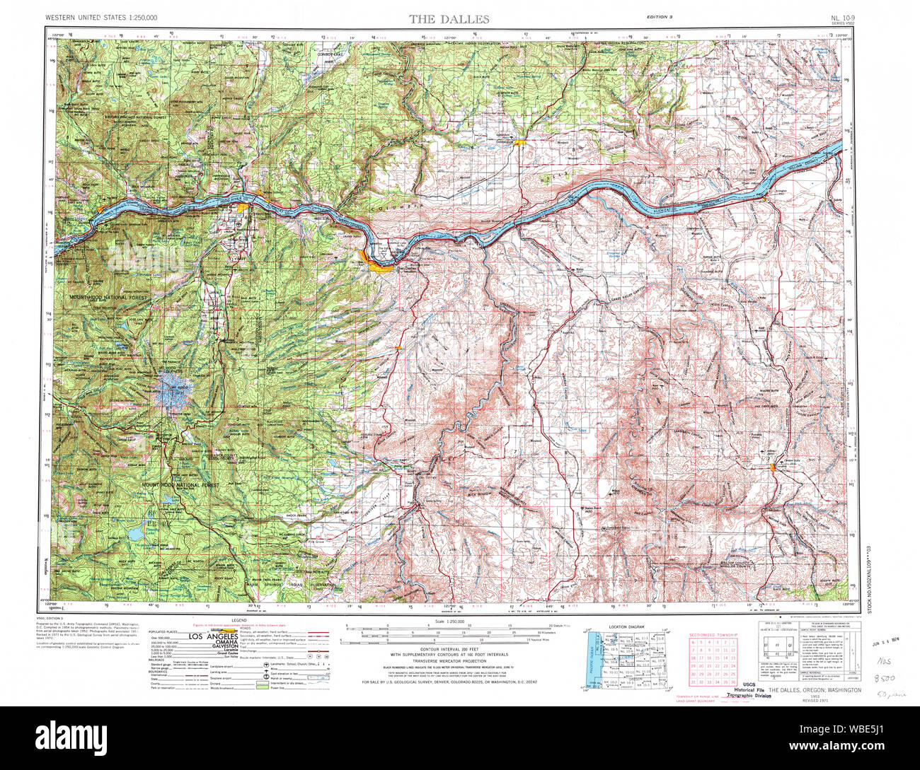 USGS Topo Map Oregon OR The Dalles 283357 1953 250000 Restoration Stock ...