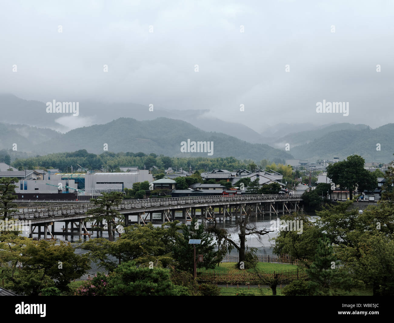 Togetsu-kyo Bridge and Katsura River in the cloudy morning. Arashiyama ...