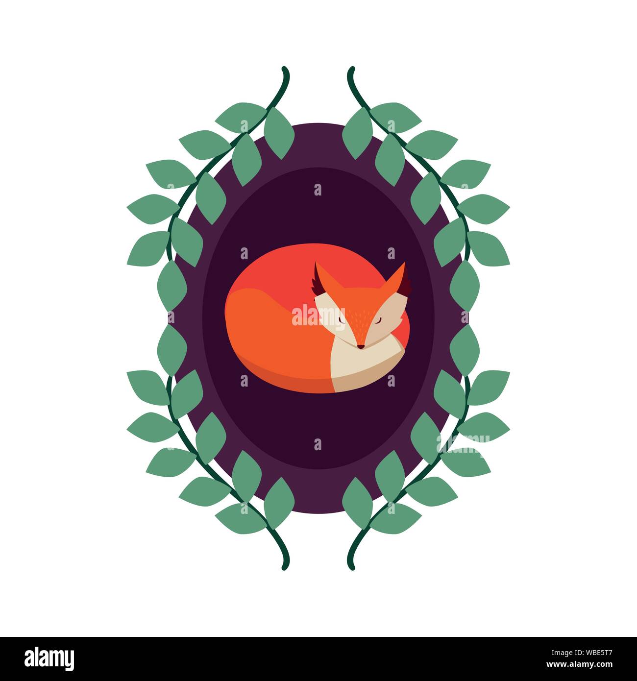 happy autumn season fox mammal frame laurel vector illustration Stock ...
