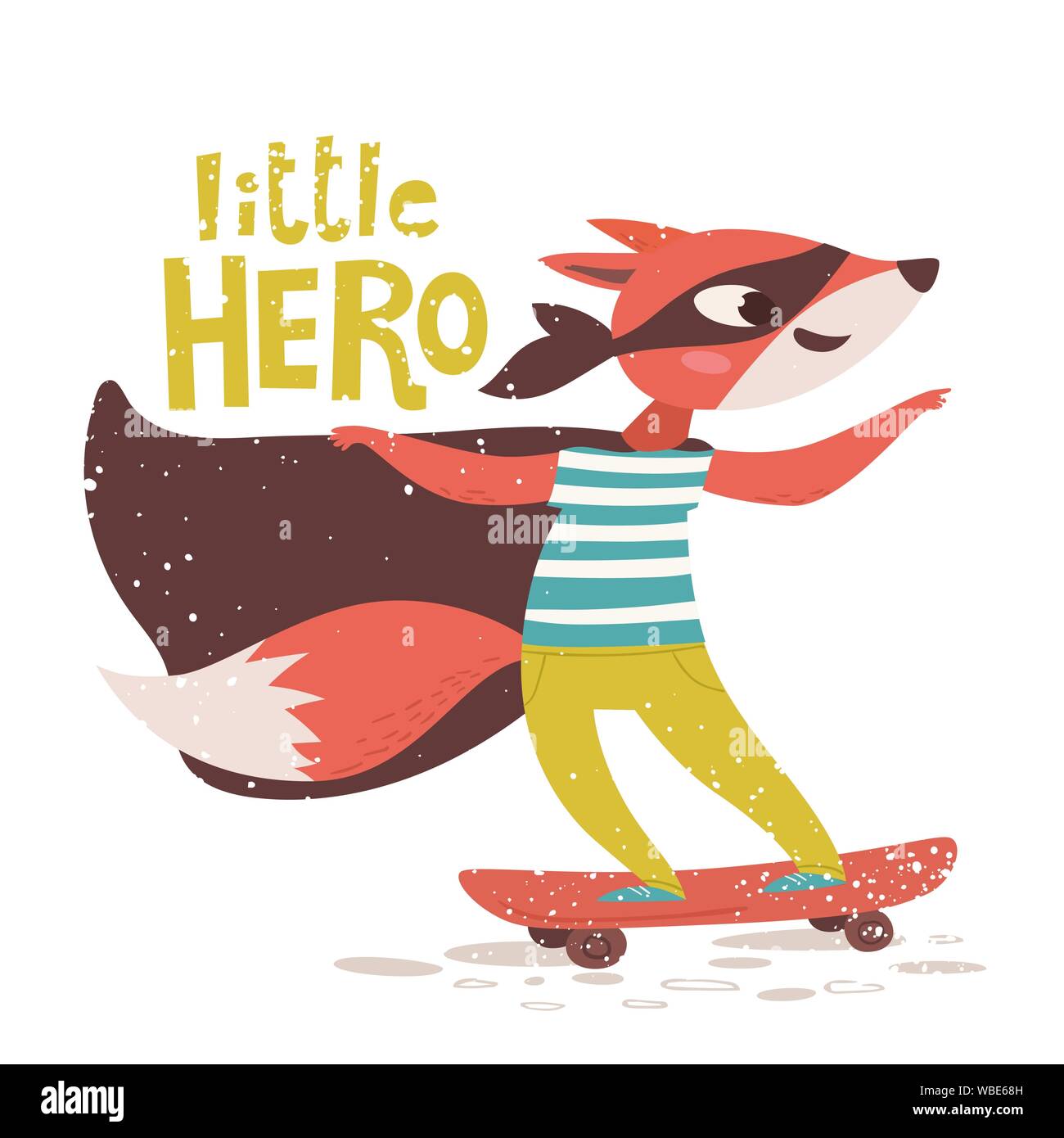 Vector poster or card with Little hero lettering and fox character ...