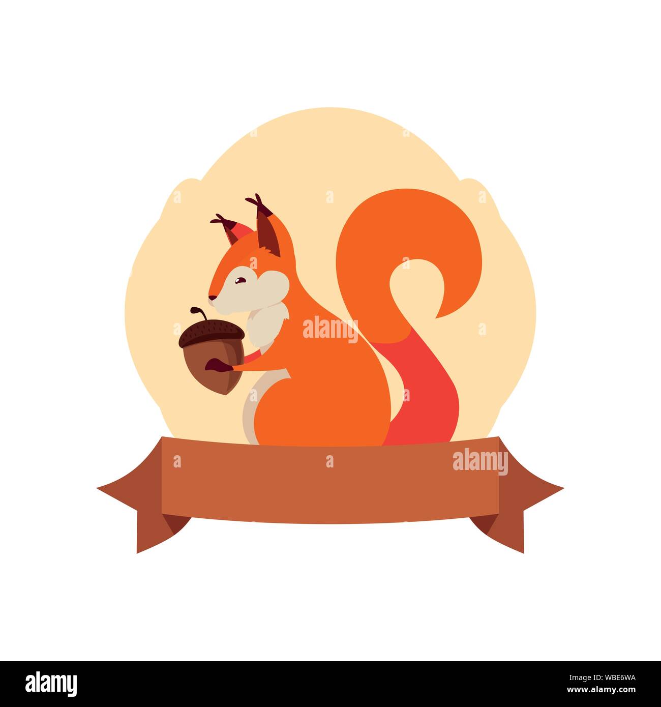 squirrel acorn happy autumn season badge ribbon vector illustration ...