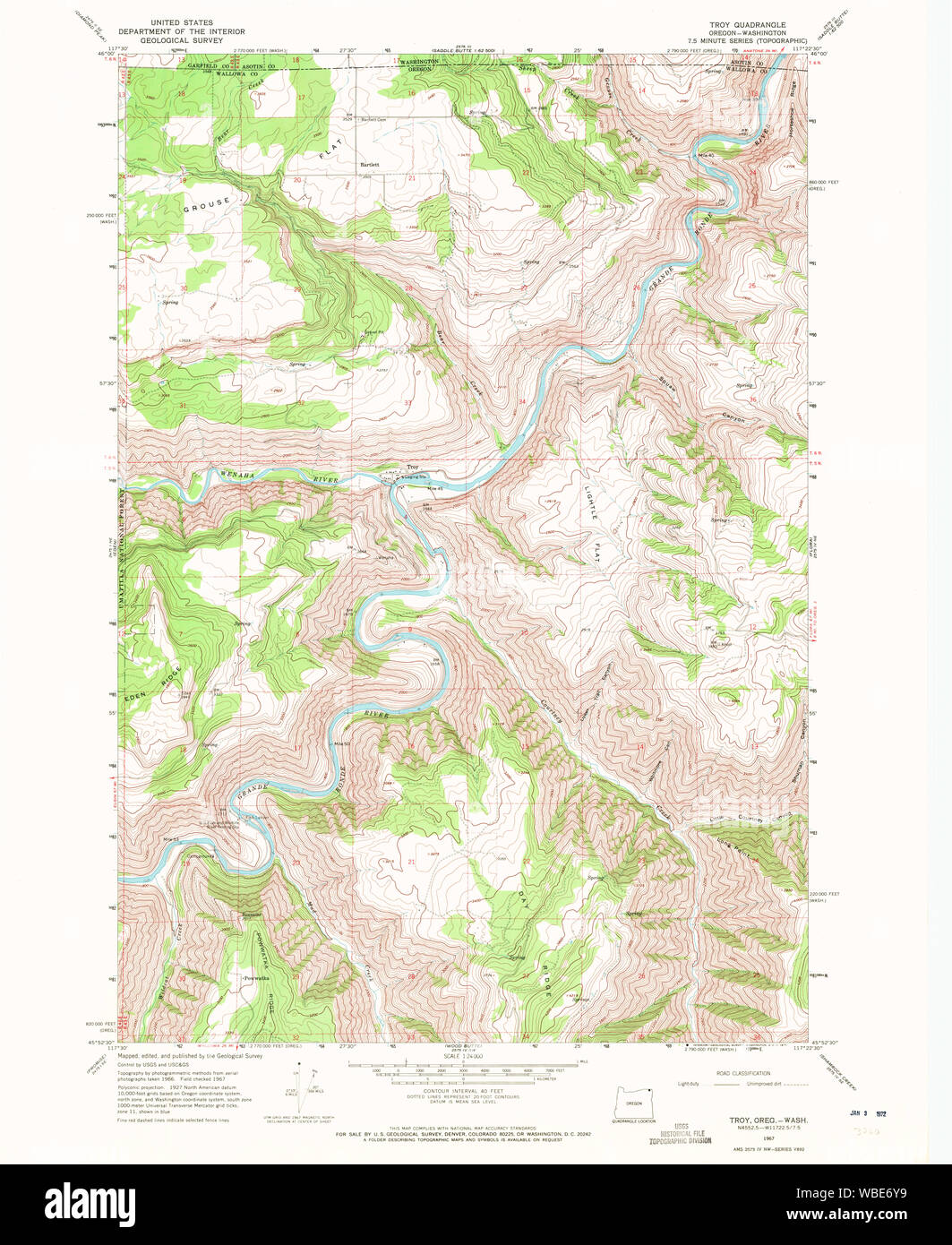 USGS Topo Map Oregon OR Troy 281879 1967 24000 Restoration Stock Photo ...