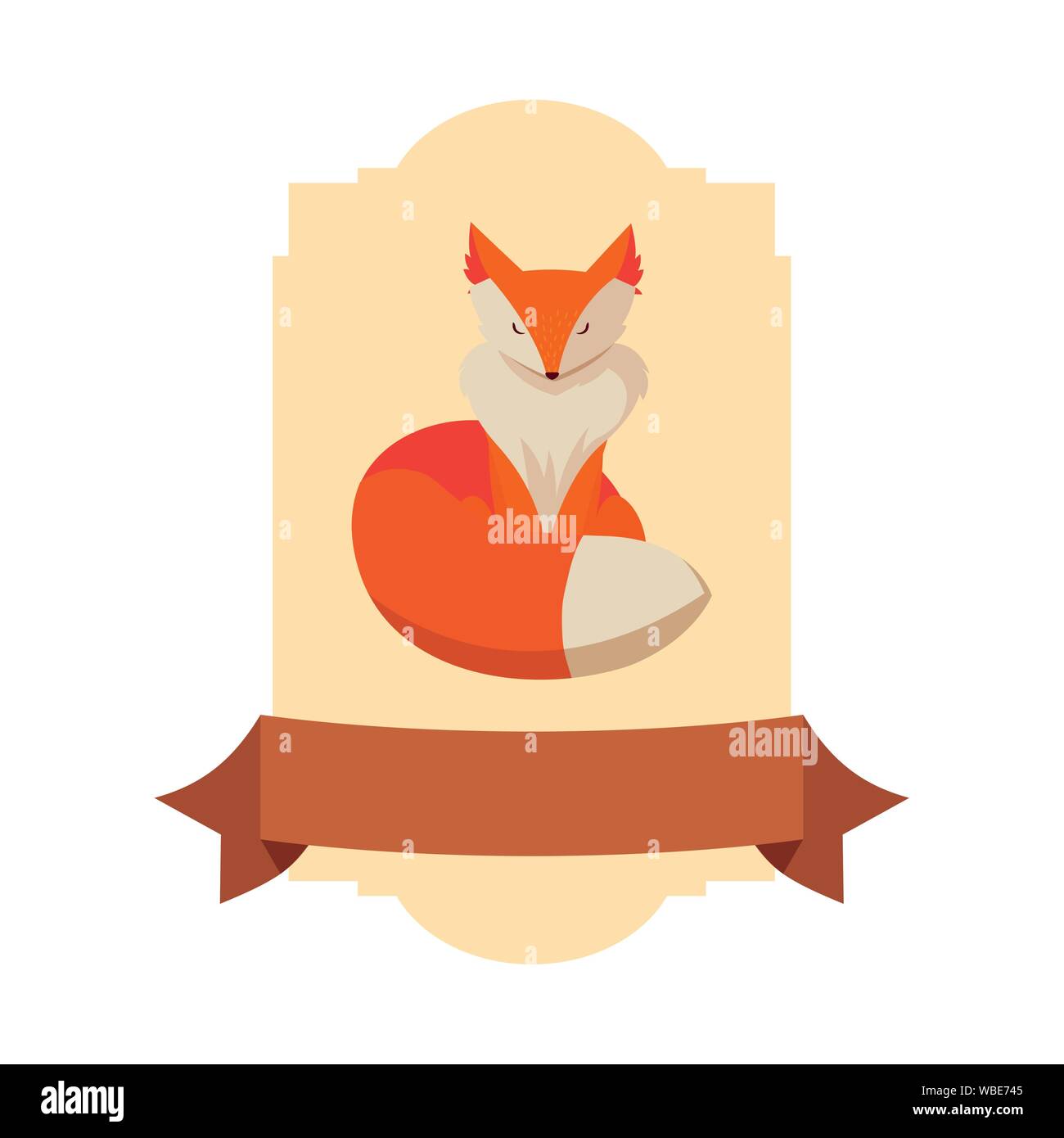 happy autumn season fox mammal badge ribbon vector illustration Stock ...