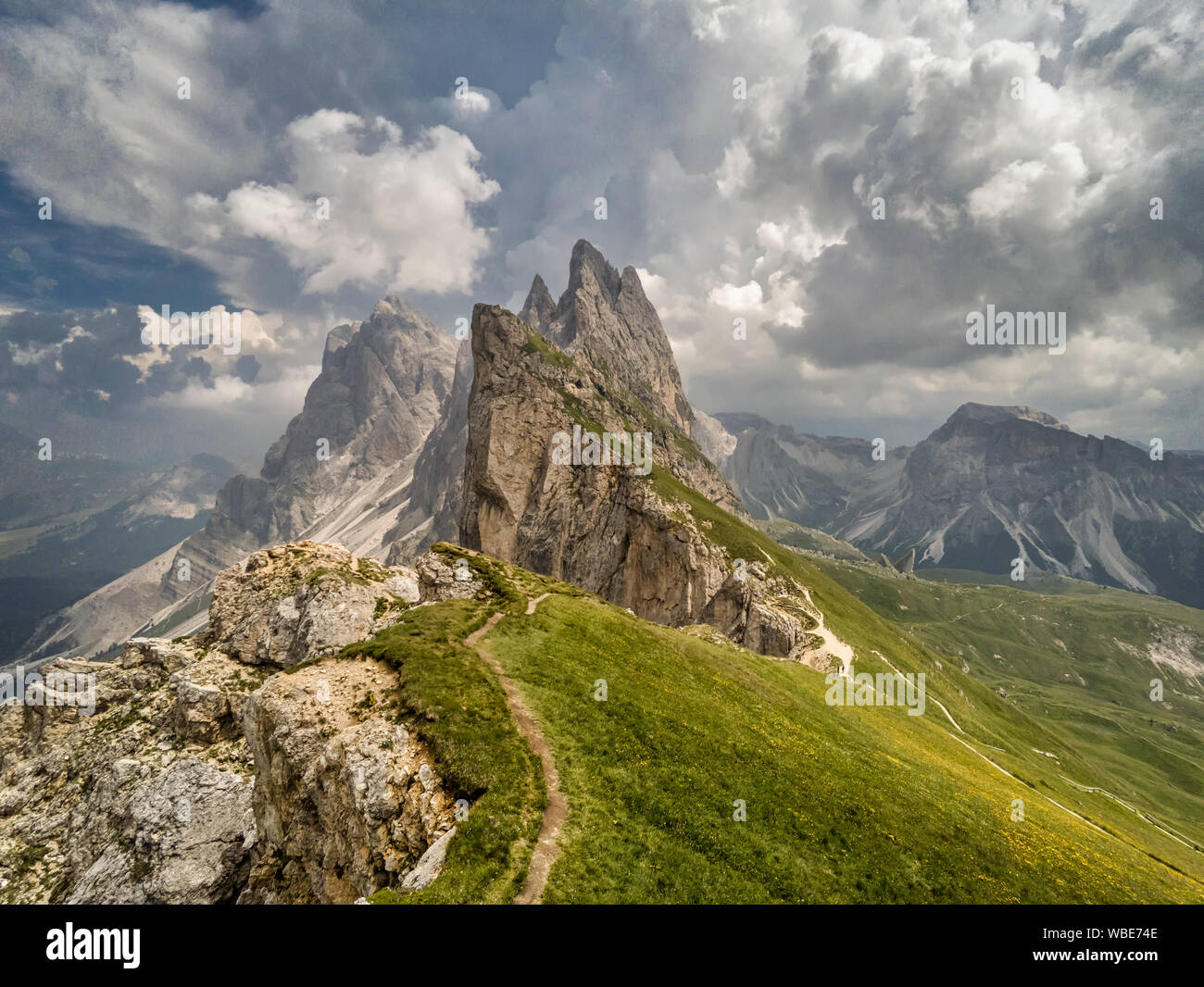 These are the jagged mountain peaks of Seceda in the Italian Dolomites ...