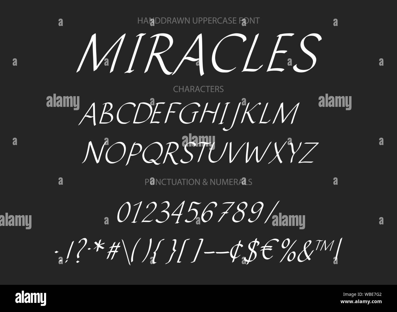 Hand drawn vector italics uppercase alphabet font with letters, numbers ...