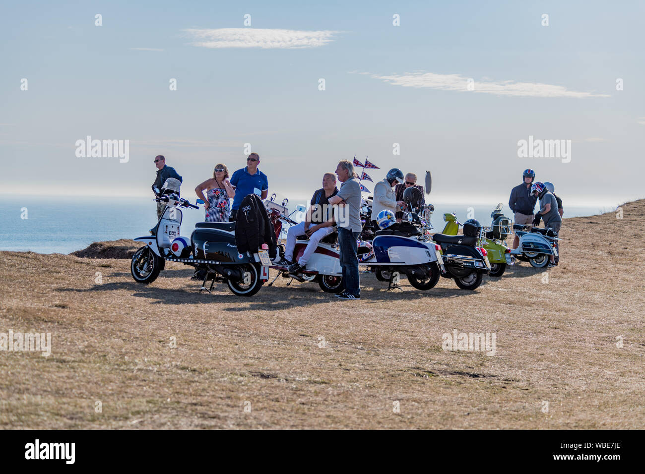 Mods with their Vespa and Lambretta scooters,at Beachy Head Stock Photo ...