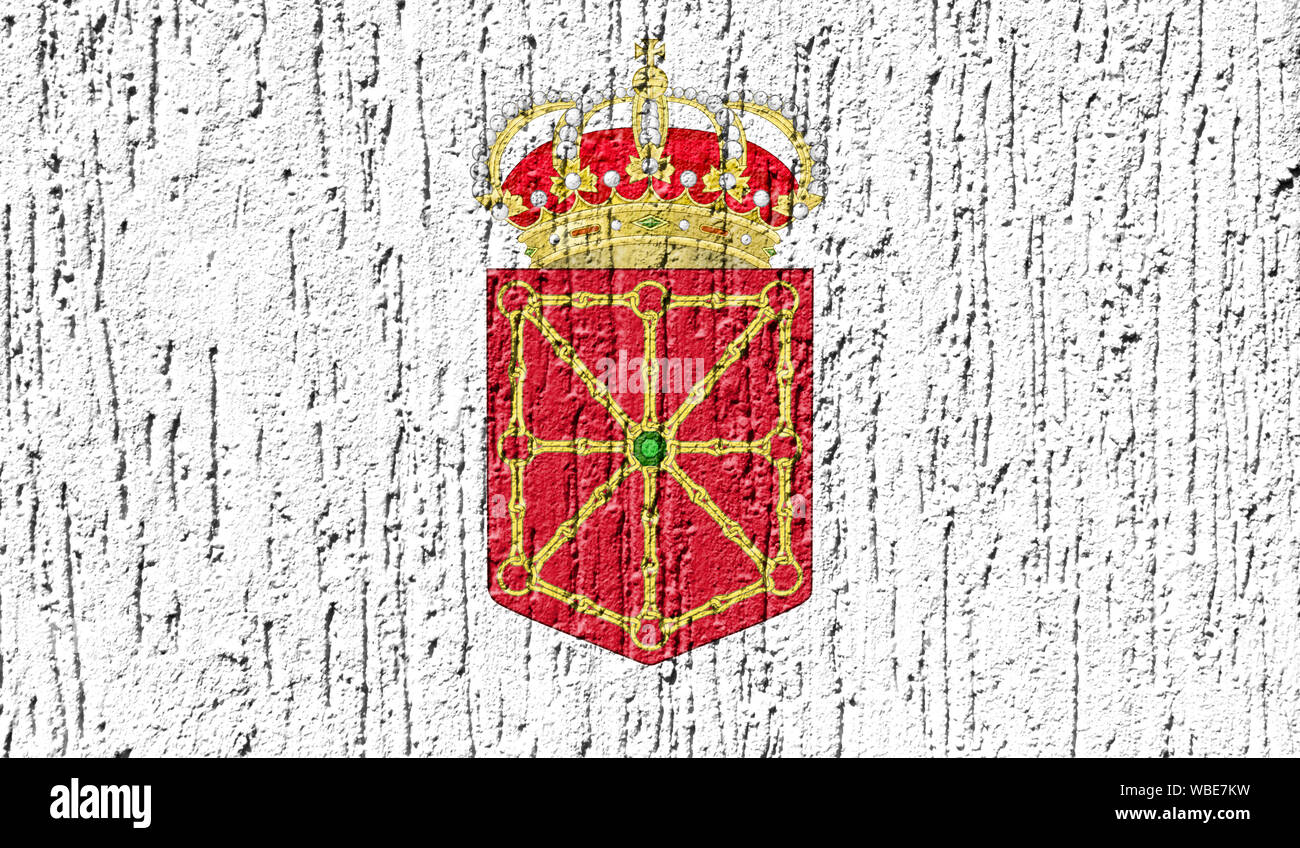 Flag of Navarra coat of arms close up painted on a cracked wall Stock ...