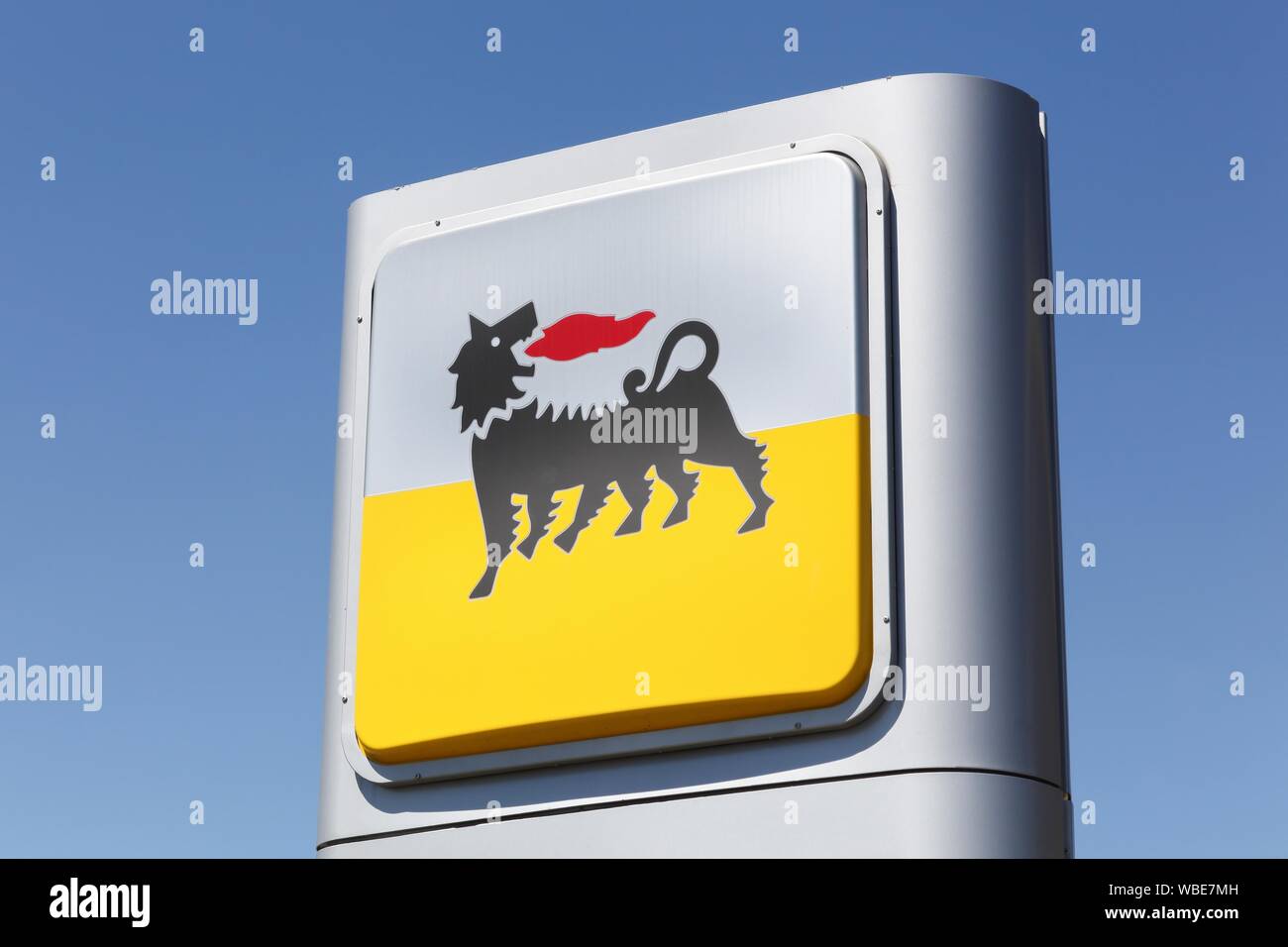 Vaulx en Velin, France - June 13, 2019: ENI logo on a panel. ENI is an ...