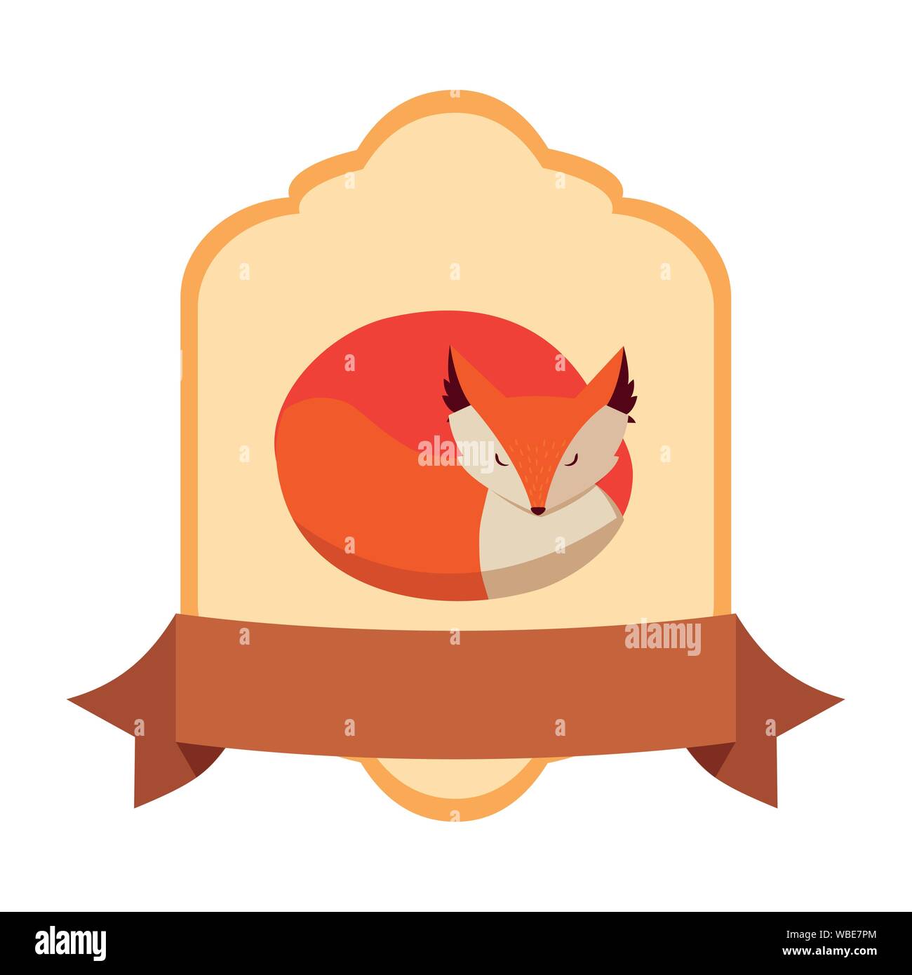 happy autumn season fox mammal badge ribbon vector illustration Stock ...