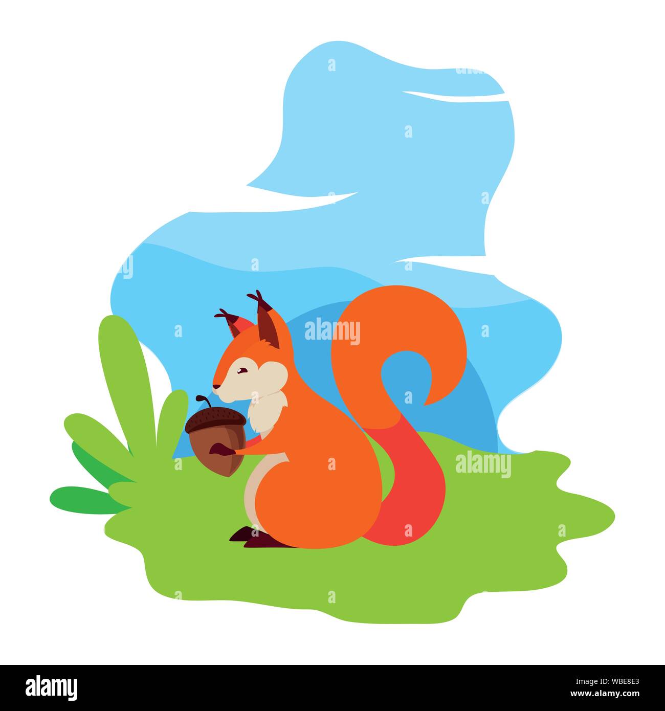 squirrel acorn landscape nature happy autumn season vector illustration ...