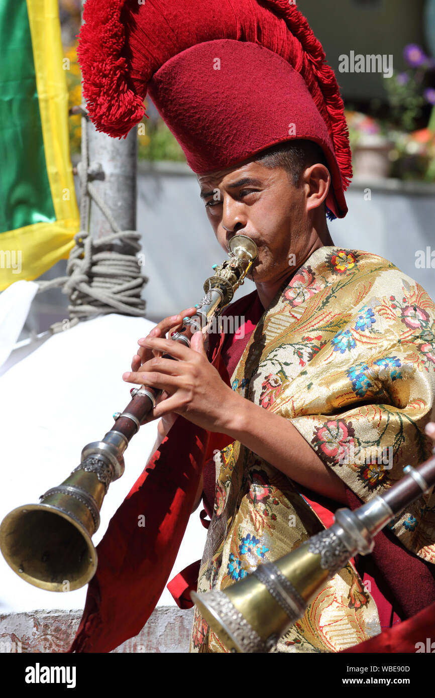 Musician at a traditional Buddhist mask dance of the annual Ladakh ...
